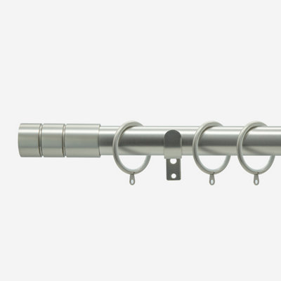 Brushed Steel 28mm Barrel Fixed Length Metal Curtain Pole 60cm