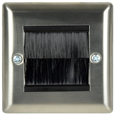 Brushed Steel Brush Wall Plate Single Gang Face Plate Cable Feed ...