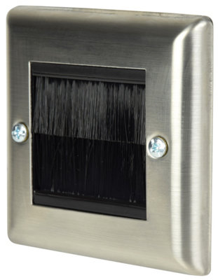 Brushed Steel Brush Wall Plate Single Gang Face Plate Cable Feed ...