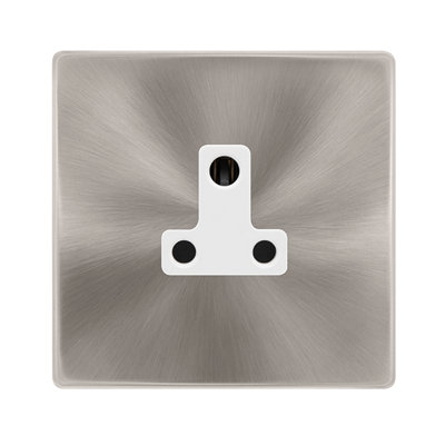 Brushed Steel Screwless Plate 1 Gang 5A Round Pin Socket - White Trim ...