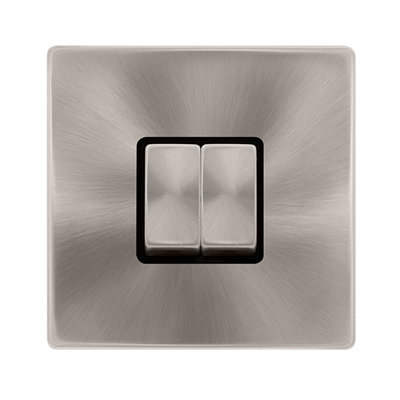 Brushed Steel Screwless Plate 10A 2 Gang 2 Way Ingot Light Switch ...