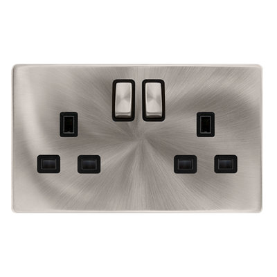 Brushed Steel Screwless Plate 2 Gang 13A DP Ingot Twin Double Switched ...