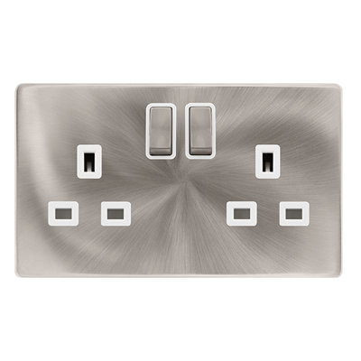 Brushed Steel Screwless Plate 2 Gang 13A DP Ingot Twin Double Switched ...