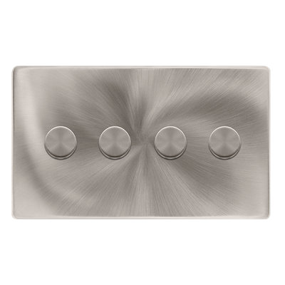 Brushed Steel Screwless Plate 4 Gang 2 Way LED 100W Trailing Edge ...