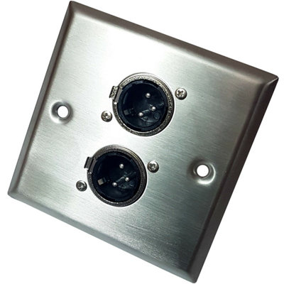 Brushed Steel Twin (2x) 3 Pin XLR Male Plug Wall Face Plate - Amp ...