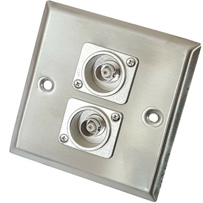 Brushed Steel Twin (2x) BNC Female Socket Wall Face Plate Outlet CCTV ...