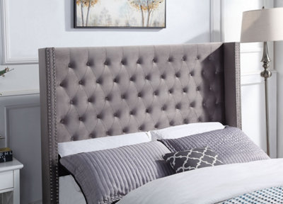 Brushed Velvet Upholstered Double Ottoman Bed Frame With Tall Winged ...