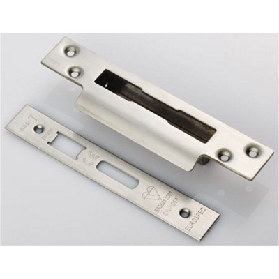 BS Cylinder Deadlock Forend Strike & Fixing Pack - Satin Steel SQUARE ...