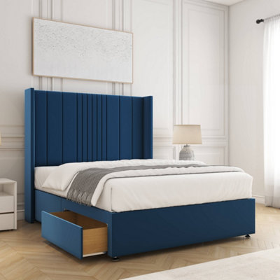 Bsspoke Charlotte Divan Bed Set Blue Plush Velvet with 54inch Headboard ...