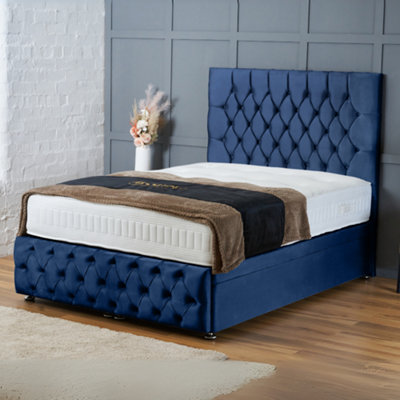 Bsspoke Chesterfield Divan Bed End Lift up Storage Base Blue Velvet ...