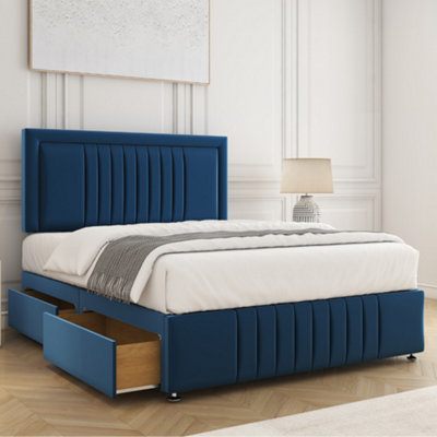 Bsspoke Divan Bed Set Blue Velvet 26inch Bumper Bar Headboard ...