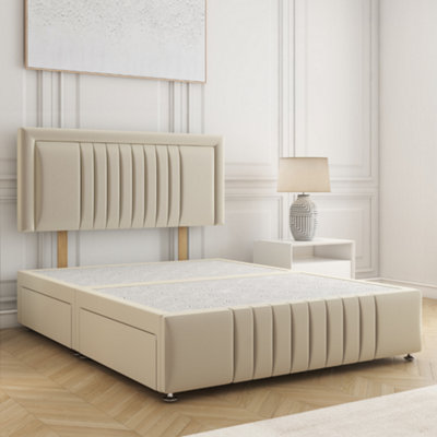 Bsspoke Divan Bed Set Cream Plush Velvet with 26inch Bumper Bar ...
