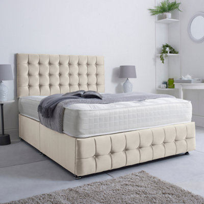 Bsspoke Divan Bed Set Cream velvet 26inch headboard footboard ...