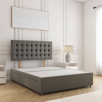 Bsspoke Divan Bed Set in Grey Plush Velvet with 26inch Cubes Headboard ...