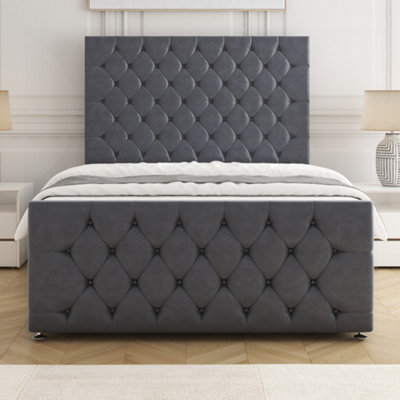 Bsspoke Divan Bed Set in Steel Plush Velvet with 54inch Headboard ...