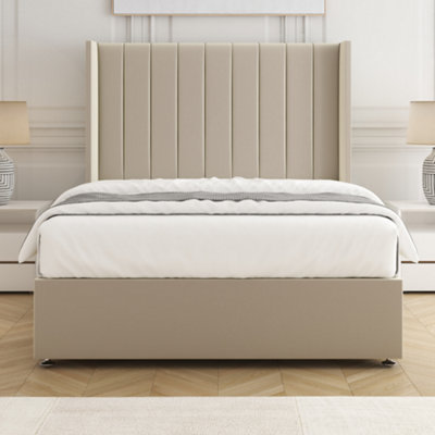 Bsspoke Hannah Divan Bed Set Cream Plush Velvet 54inch Wingedback Panel ...