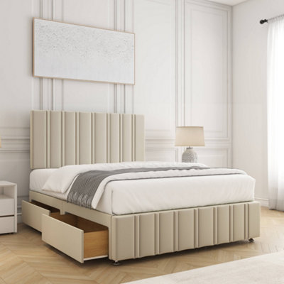 Bsspoke Isabella Divan Bed Set Cream Velvet 24inch Panel Headboard ...