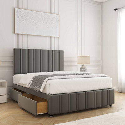Bsspoke Isabella Divan Bed Set Grey Velvet 24inch Panel Headboard ...