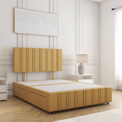 Bsspoke Isabella Divan Bed Set Mustard Plush Velvet with 24inch ...