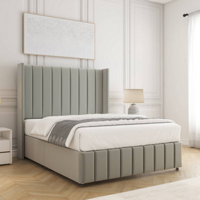 Bsspoke Luxury Divan Base Bed Silver Velvet 54inch Winged back ...