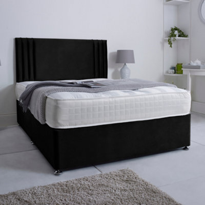 Bsspoke Luxury Divan Bed Set in Black Plush with 2 Drawers Footend 66cm ...