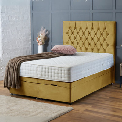 Bsspoke Mia Ottoman Divan Bed Mustard Plush Velvet 54inch Wingedback ...