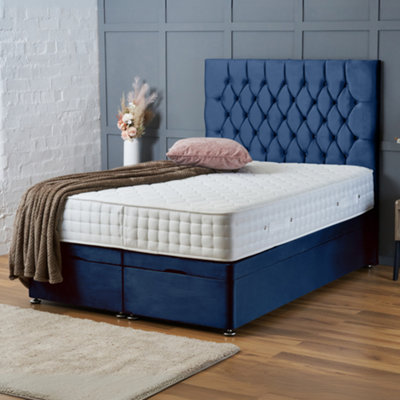 Bsspoke Ottoman Bed Lift up Storage Divan Blue Velvet With Orthopaedic ...