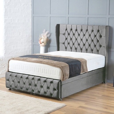 Bsspoke Ottoman Divan Bed Grey Plush with 25cm Orthopaedic Mattress ...