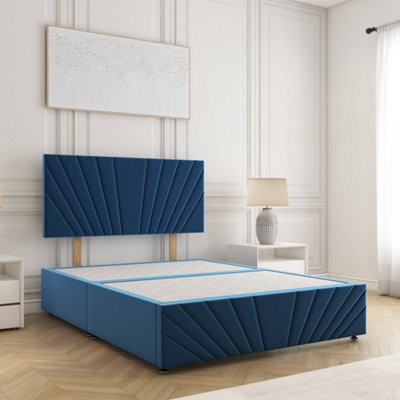 Bsspoke Rose Divan Bed Set Blue Plush Velvet 24inch Panel Headboard ...