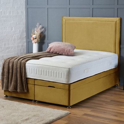 Bsspoke Solid Base Ottoman Divan Bed in Mustard Plush with 10inch ...
