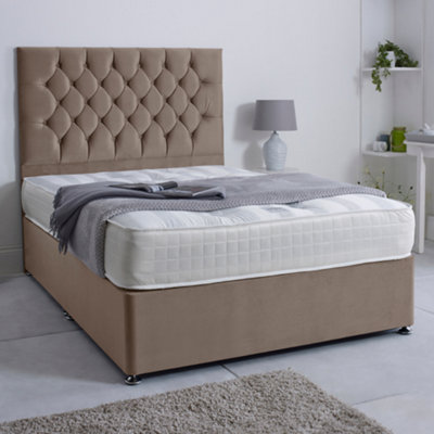 Bsspoke Upholstered Divan Bed in Mink Velvet 2 Drawers Same Side 10inch ...