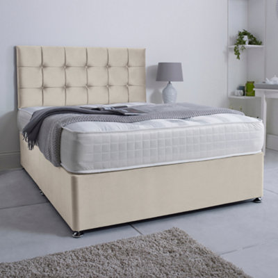 Bsspoke Upholstered Divan Bed Set in Cream Plush 2 Drawers Same Side ...