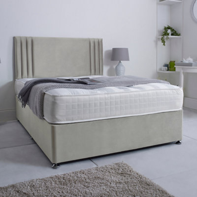 Bsspoke Upholstered Divan Bed Silver Plush with 2 Drawers Same Side ...