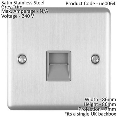 BT Master Single Telephone Socket SATIN STEEL & Grey PSTN Line Wall ...