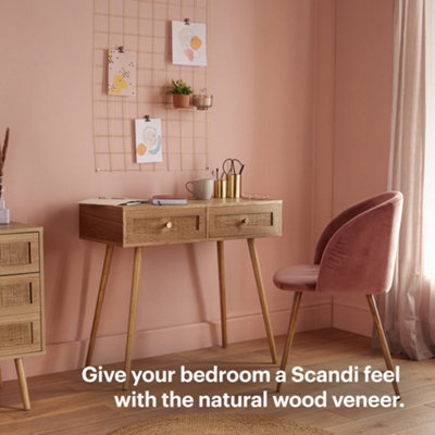 BTFY Bedroom Dressing Table Rattan Vanity Table for Makeup Storage Computer Desk for Home Office
