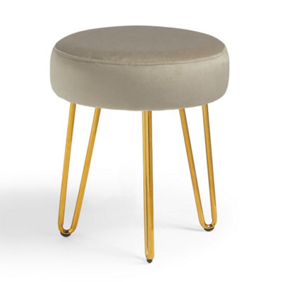 BTFY Grey Velvet Stool, Round Dressing Table Stool with Gold Hairpin ...