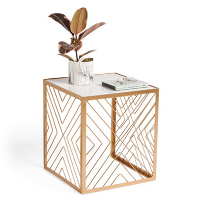 BTFY Marble Top Square Side Table, End Table with White Marble Surface ...