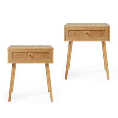 Buy BTFY Rattan Bedside Tables Set of 2, Nightstands w/Wood Veneer for ...