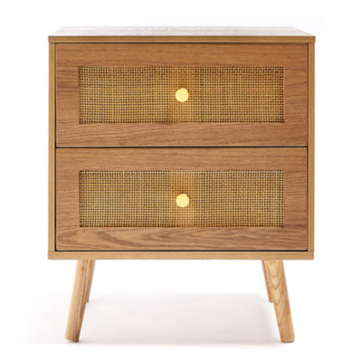 BTFY Rattan Bedside Tables Set of 2 Nightstands w Wood Veneer Wicker Bedside Cabinets w Tapered