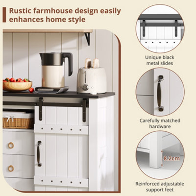 BTM 120cm Sideboard with Sliding Doors And 3 Drawers, Rustic Coffee Bar ...