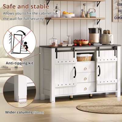 BTM 120cm Sideboard with Sliding Doors And 3 Drawers, Rustic Coffee Bar ...