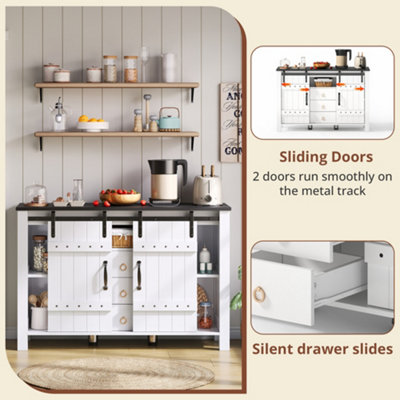 BTM 120cm Sideboard with Sliding Doors And 3 Drawers, Rustic Coffee Bar ...