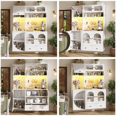 BTM 120cm Tall Kitchen Cabinet with LED Lights USB Ports Drawer Glass ...