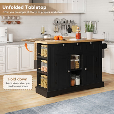 BTM 132cm Kitchen Island on Wheels, Drop Leaf Trolley, Farmhouse Style ...