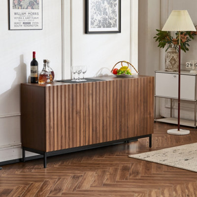 BTM 150X40X80cm Dark Oak Sideboard, 3 Doors, Wavy 3D Design, Adjustable ...