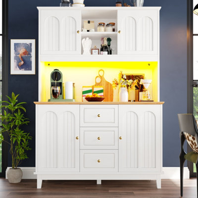 BTM 180cm Kitchen Pantry Cabinet with App Controlled LED Lights, 3 ...