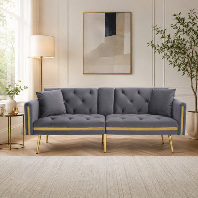 BTM 2 seater sofa bed adjustable backrest gold accents cup holders ...