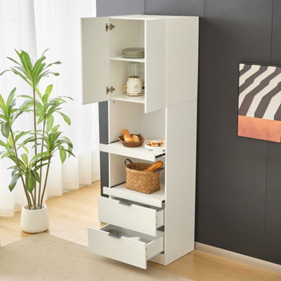 BTM 200cm Tall Kitchen Cabinet with Drawers And Microwave Shelves ...