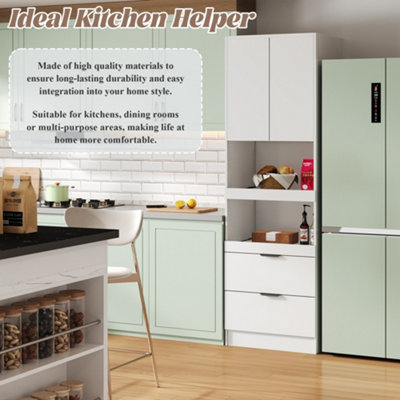 BTM 200cm Tall Kitchen Cabinet with Drawers And Microwave Shelves ...