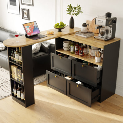 BTM 360 Swivel Bar Table 105X39X102cm, with 4 Drawers Open Shelves, for ...